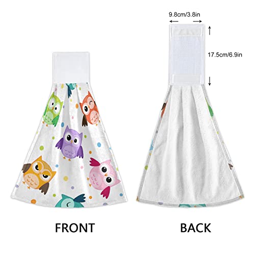 Kigai Owl Kitchen Hanging Towels Set of 2, Absorbent Hand Tie Towels Tea Bar Dishcloths Dry Towels for Kitchen Bathroom Home Decor, 12 x 17 Inch