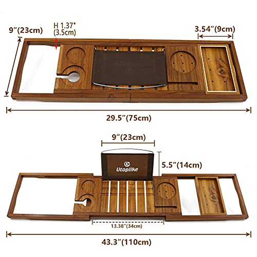 Utoplike Non Slip Teak Wood Bath Shower Mat, Teak Bathtub Caddy Tray Bath Tray, Teak Shower Bench Seat with Handles Set