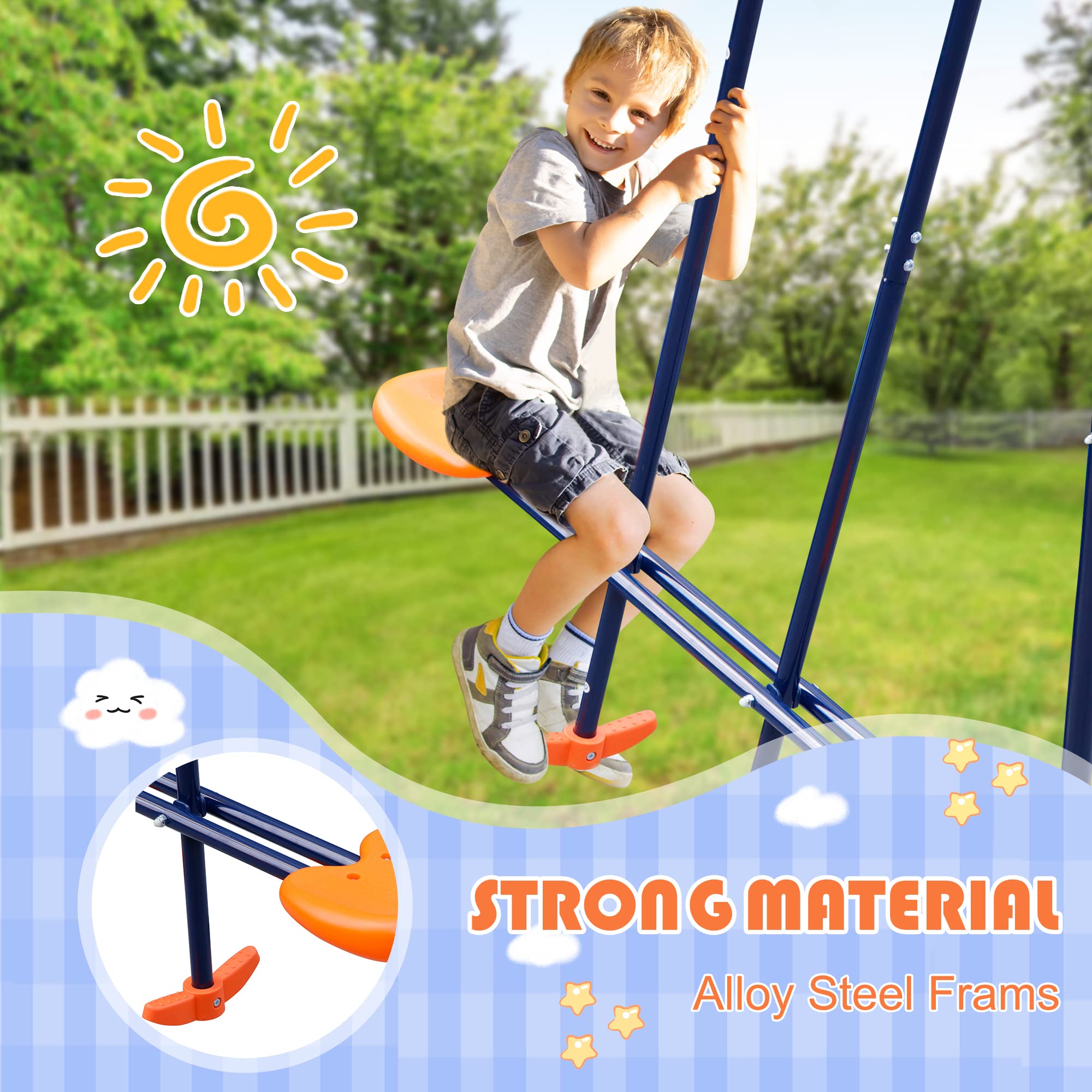Nova Microdermabrasion Outdoor Swing Sets for Backyard, 440lbs Load Capacity Swing Stand with 2 Seats and 1 Swing Glider, Heavy Duty A-Frame Metal Outdoor Swing Set for Kids