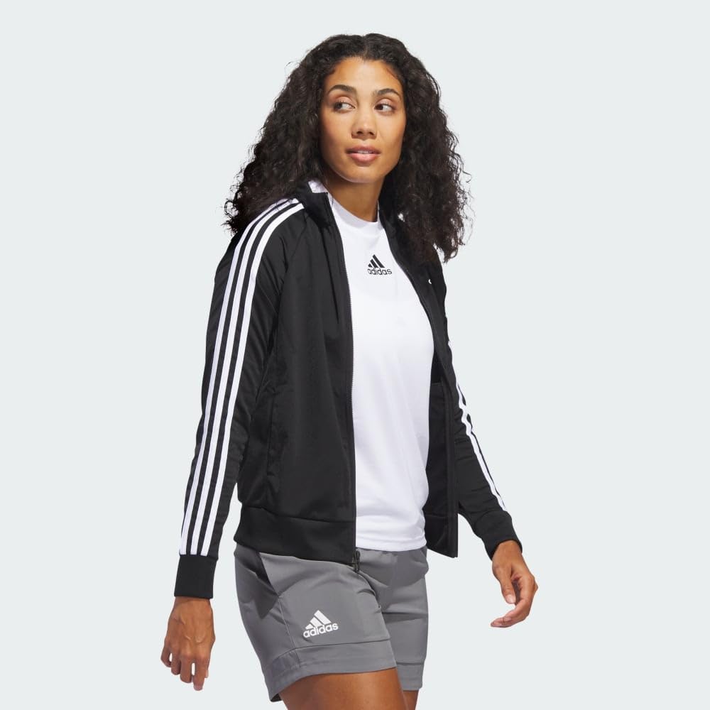 adidas Women's Essentials Warm-Up Slim 3-Stripes Track Top, Black, Small