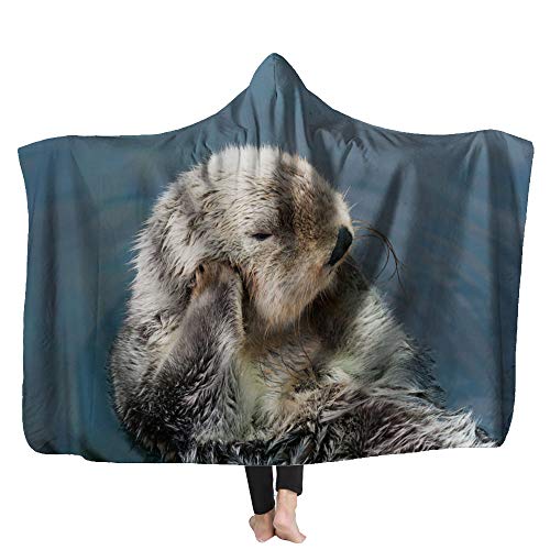 Fullentiart Slothy Hooded Blanket Cute Throw Blanket Sea Otter Swims on The Back Suitable for Sofas Beds Travel 60X80Inches Sloth Hooded Blanket Adult Personalized Throw Blanket Home Throw Blanket