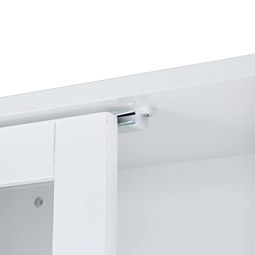 HOME BI Over The Toilet Storage Cabinet, Free Standing Toilet Rack with Drawer and Acrylique Doors for Toilet Shelf (White)