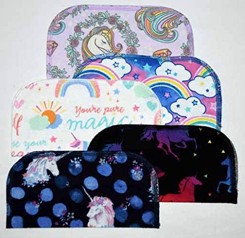 1 Ply Printed Flannel 8x8 Inches Little Wipes Set of 5 Unicorns and Rainbows
