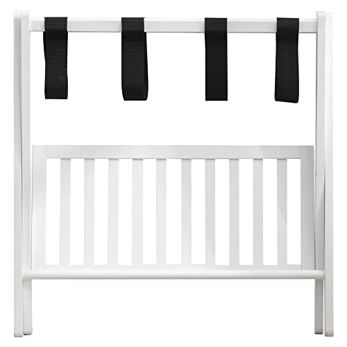 Zoopolyn Luggage Rack with Storage Shelf for Guest Room Folding Suitcase Bamboo Stand Hotel Bedroom White