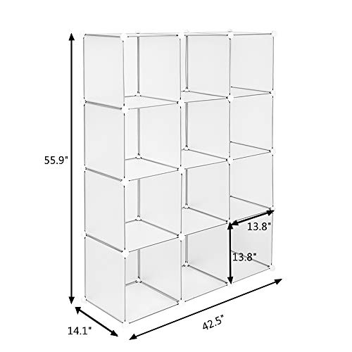 Guangshuohui 12-Cube Book Shelf,Cube Storage Shelves Closet Organizer Shelf Cubes Organizer Bookcase(42.1 x 14.2 x 55.9) / (107 x 36 x 142) cm (L x W x H) (White)