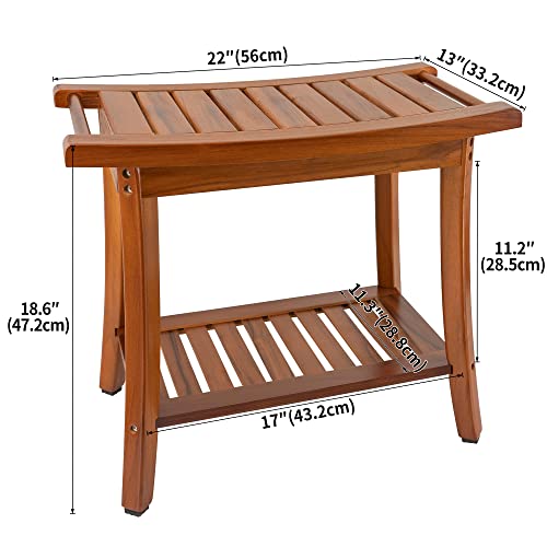 Utoplike Non Slip Teak Wood Bath Shower Mat, Teak Bathtub Caddy Tray Bath Tray, Teak Shower Bench Seat with Handles Set