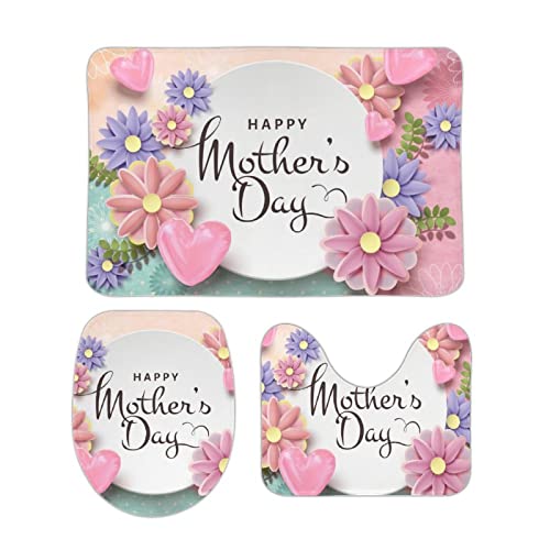 Roargy Bathroom Rugs Sets 3 Piece Bath Mat Mother's Day Machine Wash Absorbent Soft Shower Tub Mat Toilet Non-Slip Home Decor Gifts for Girlfrend,15''Ć25''