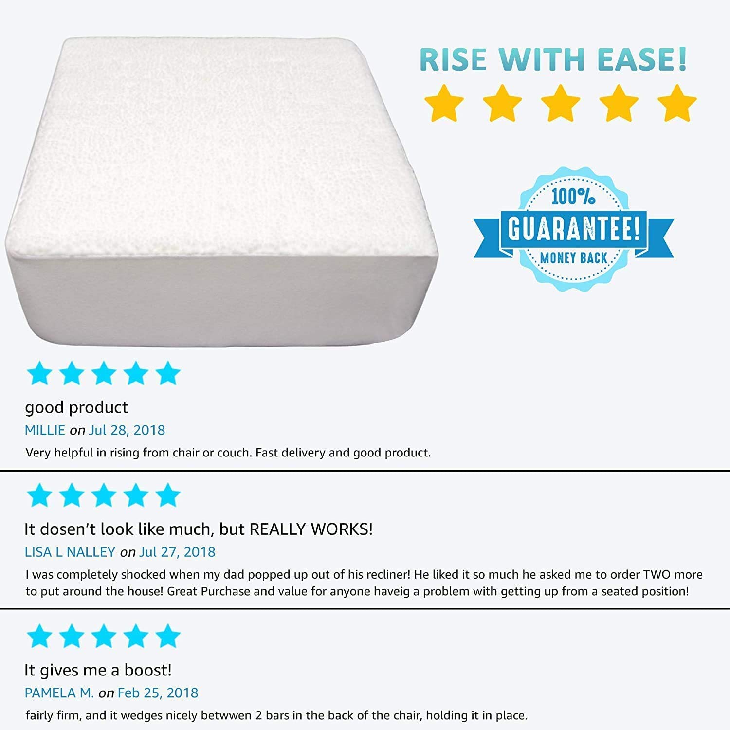 Comfort Finds Rise with Ease Seat Cushion - Thick Firm Chair Cushion Booster - Extra Thick Foam Pad for Home, Patio, Office and Car Seats - Extra Supportive Lift - 15.5 X 18 X 5 - Gray