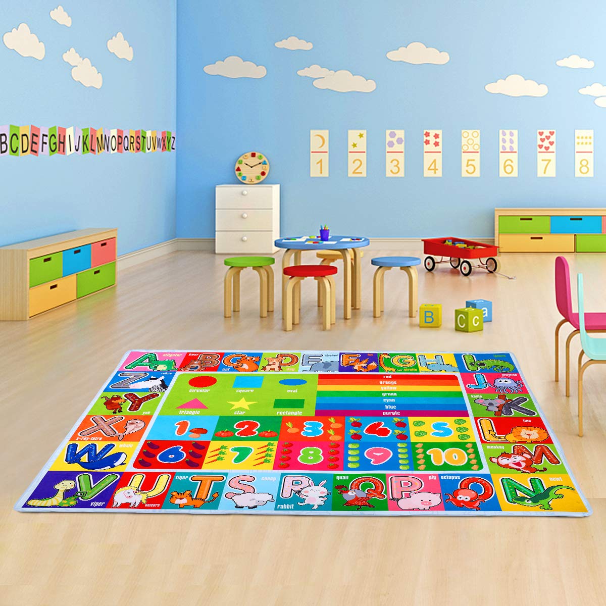 Kids Educational Rug Playtime Collection ABC, Numbers and Shapes Learning Carpet Kids Play Rug Mat Playmat for Playroom Bedroom, 55.1 x 43.3 inch