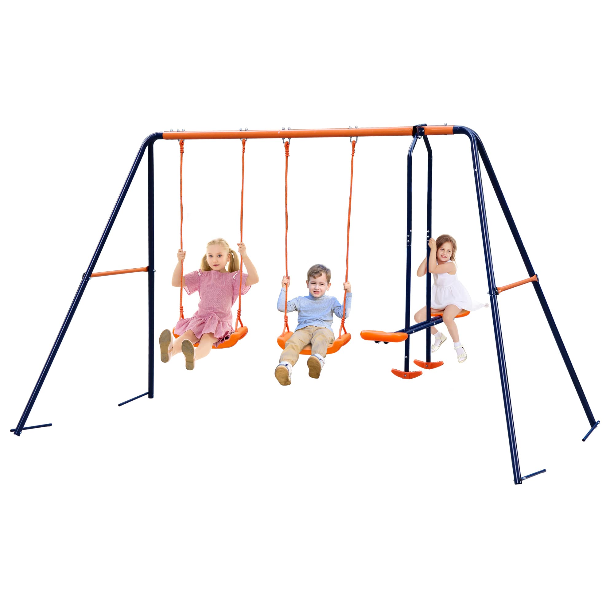 Nova Microdermabrasion Outdoor Swing Sets for Backyard, 440lbs Load Capacity Swing Stand with 2 Seats and 1 Swing Glider, Heavy Duty A-Frame Metal Outdoor Swing Set for Kids