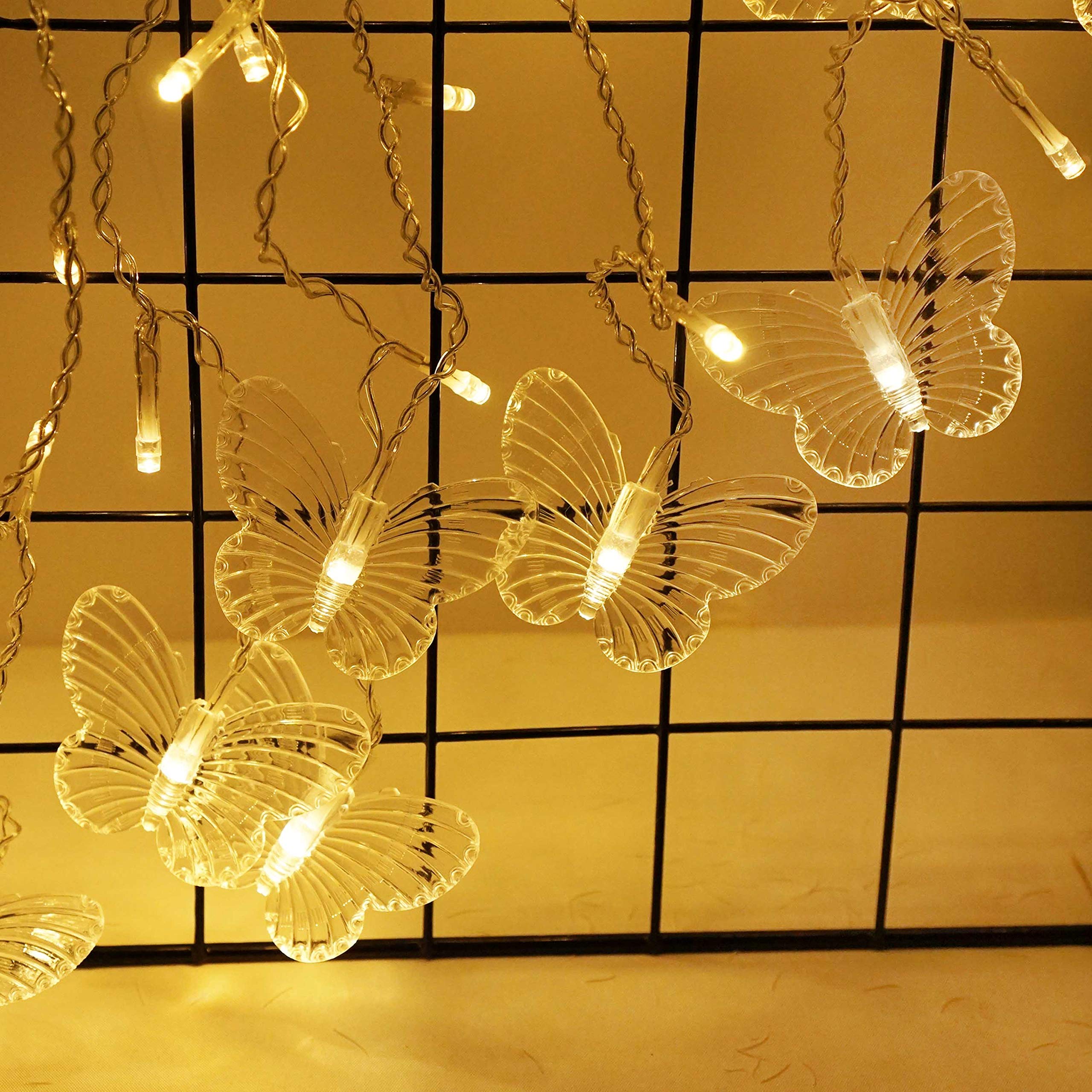 Cynzia Butterfly Curtain Lights, 8 Modes 48LED Twinkle String Light with Remote 4.9FT USB Powered Window Fairy Light, Decorative Lights for Bedroom, Party, Wedding, Holiday, Christmas (Warm White)