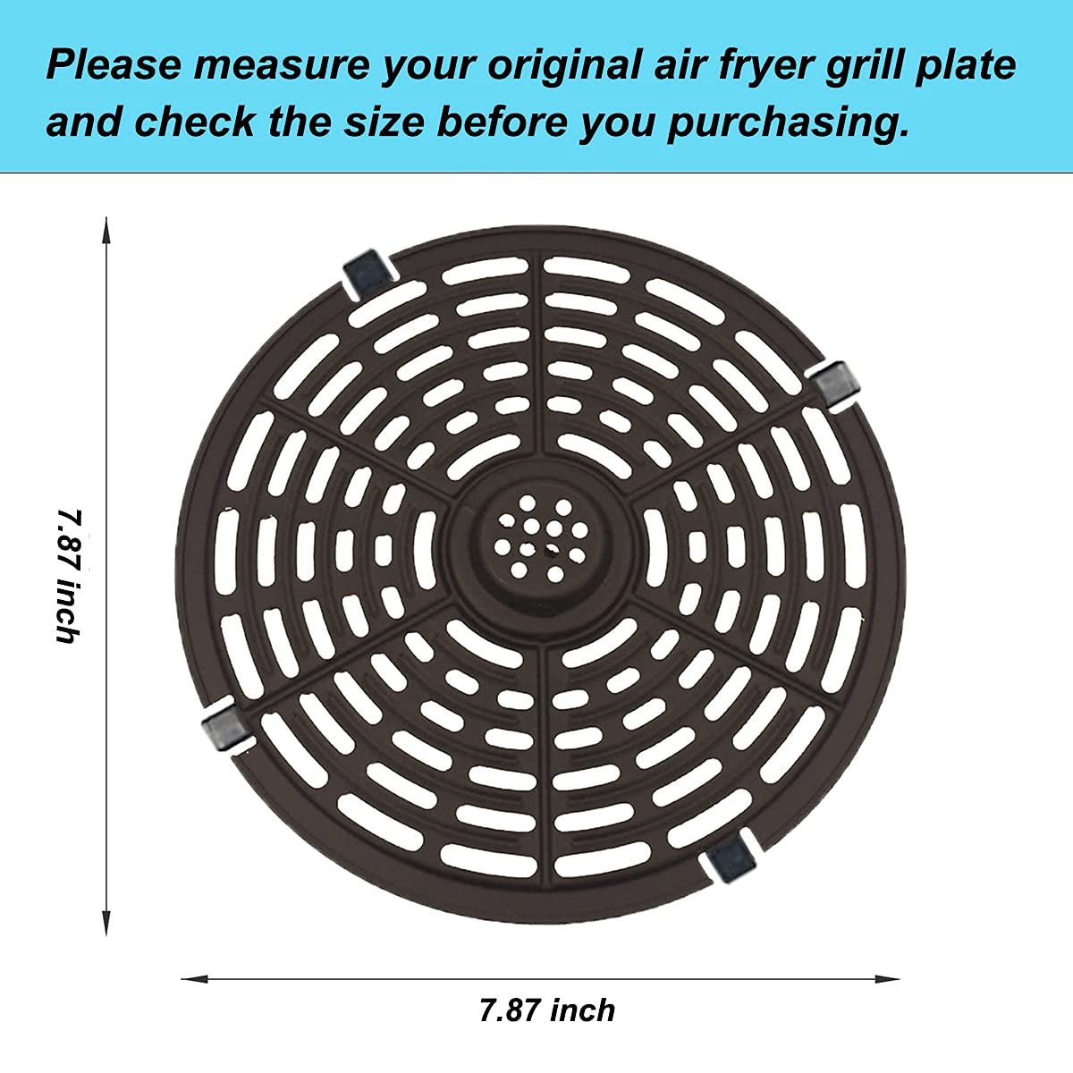 Air Fryer Replacement Grill Pan Fit for Power Dash Chefman 3.7 QT Air Fryers,Non-Stick Fry Pan, Dishwasher Safe - 7.87 in