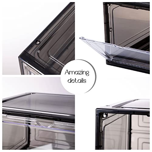 Attelite 6 Pack Large Drop Front Shoe Box+ 6 Pack Side Open Black Clear Plastic Shoe Storage Box, As Stackable Shoe Containers for Display Sneakers