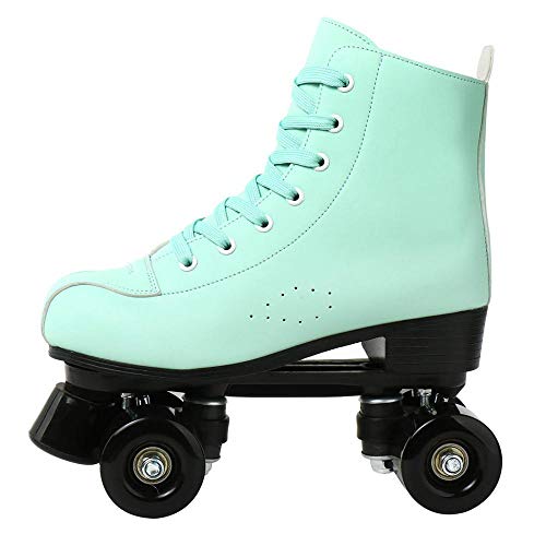 XUDREZ Roller Skates for Women Cozy Green PU Leather High-top Roller Skates for Beginner, Professional Indoor Outdoor Double-Row Roller Skates with Shoes Bag (Black Wheel,39)