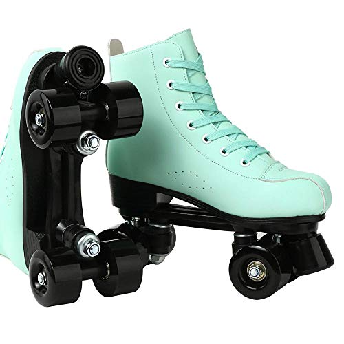 XUDREZ Roller Skates for Women Cozy Green PU Leather High-top Roller Skates for Beginner, Professional Indoor Outdoor Double-Row Roller Skates with Shoes Bag (Black Wheel,39)