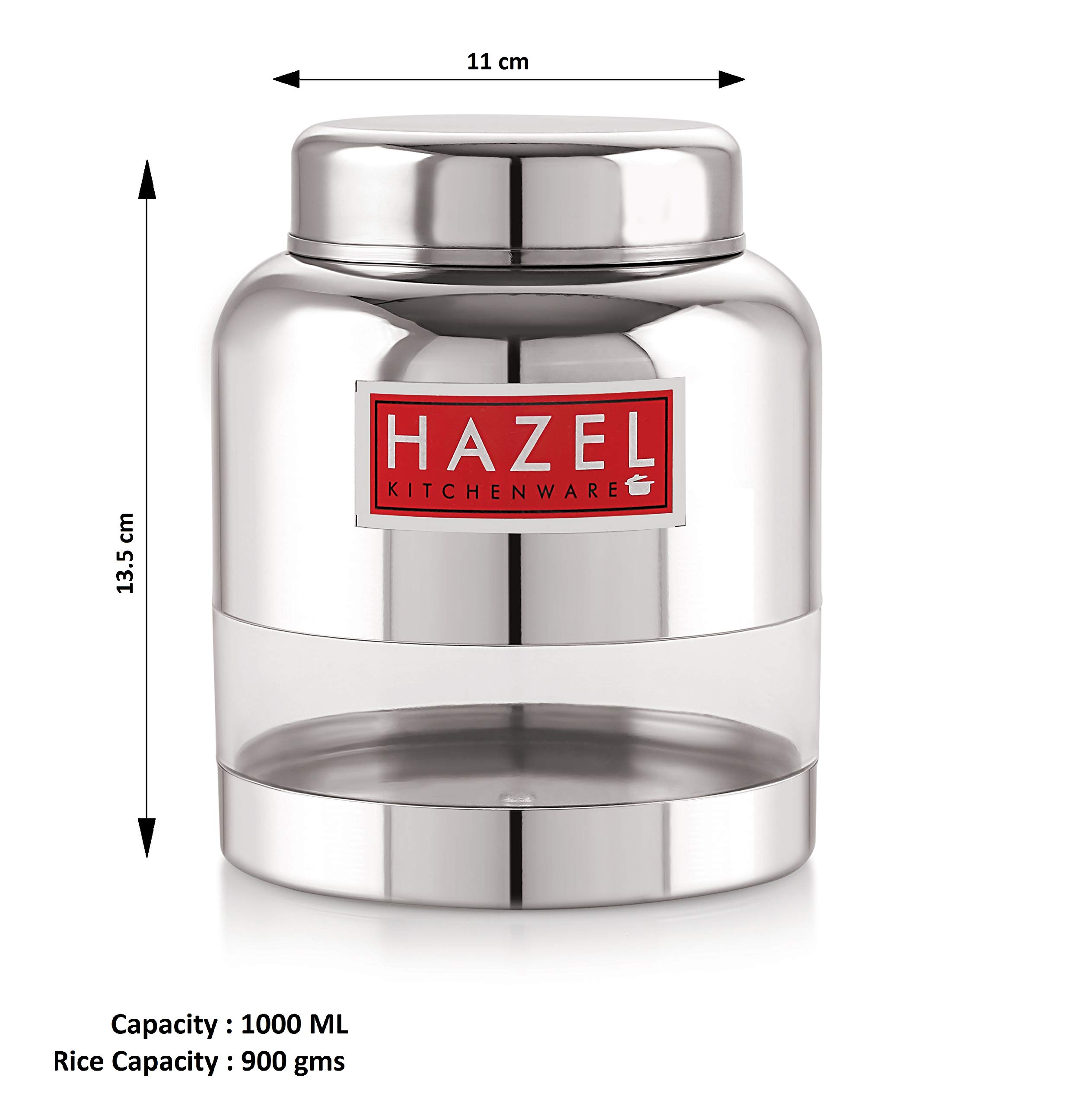 HAZEL Stainless Steel Kitchen Containers With Airtight Lid | 1000 Ml Barni Shape Container With Glossy Finish | Multipurpose Storage Box For Kitchen Containers, Set Of 6, Silver