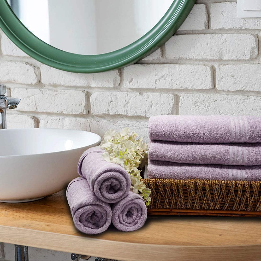 TRIDENT Bath Towel 6 Pack (24" x 50"), Generously Sized Thick Towels, Soft, Super Absorbent and Fast Drying, No Fading Multipurpose Use for Sports, Travel, Fitness, Yoga, Daily Use, Lilac