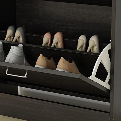 FUFU&GAGA Shoe Cabinet with 2 Flip Drawers for Entryway, Modern Shoe Storage Cabinet, Freestanding Shoe Rack Storage Organizer (23.6”W x 9.4”D x 31.4”H) (Black/Brown)