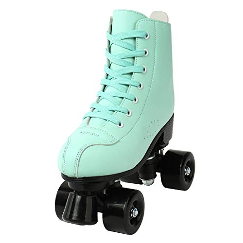 XUDREZ Roller Skates for Women Cozy Green PU Leather High-top Roller Skates for Beginner, Professional Indoor Outdoor Double-Row Roller Skates with Shoes Bag (Black Wheel,39)