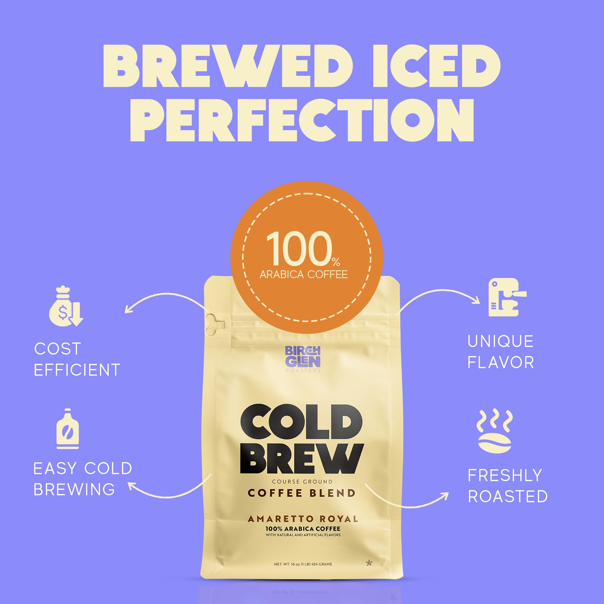 Birch Glen Roasters Cold Brew Coffee | Flavored Coarse Ground Coffee | Medium Roast | Artisanal Roasting | 100% Arabica |1 LB Bag | S'mores
