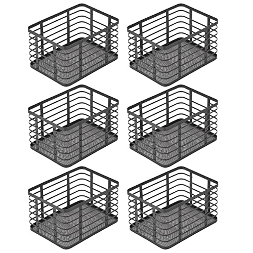 mDesign Metal Steel Wire Storage Basket Bin w/Built-in Handle, Open Top Industrial Design for Closet, Shelf Organization; Organize Clothes, Accessories, Carson Collection - 6 Pack - Matte Black
