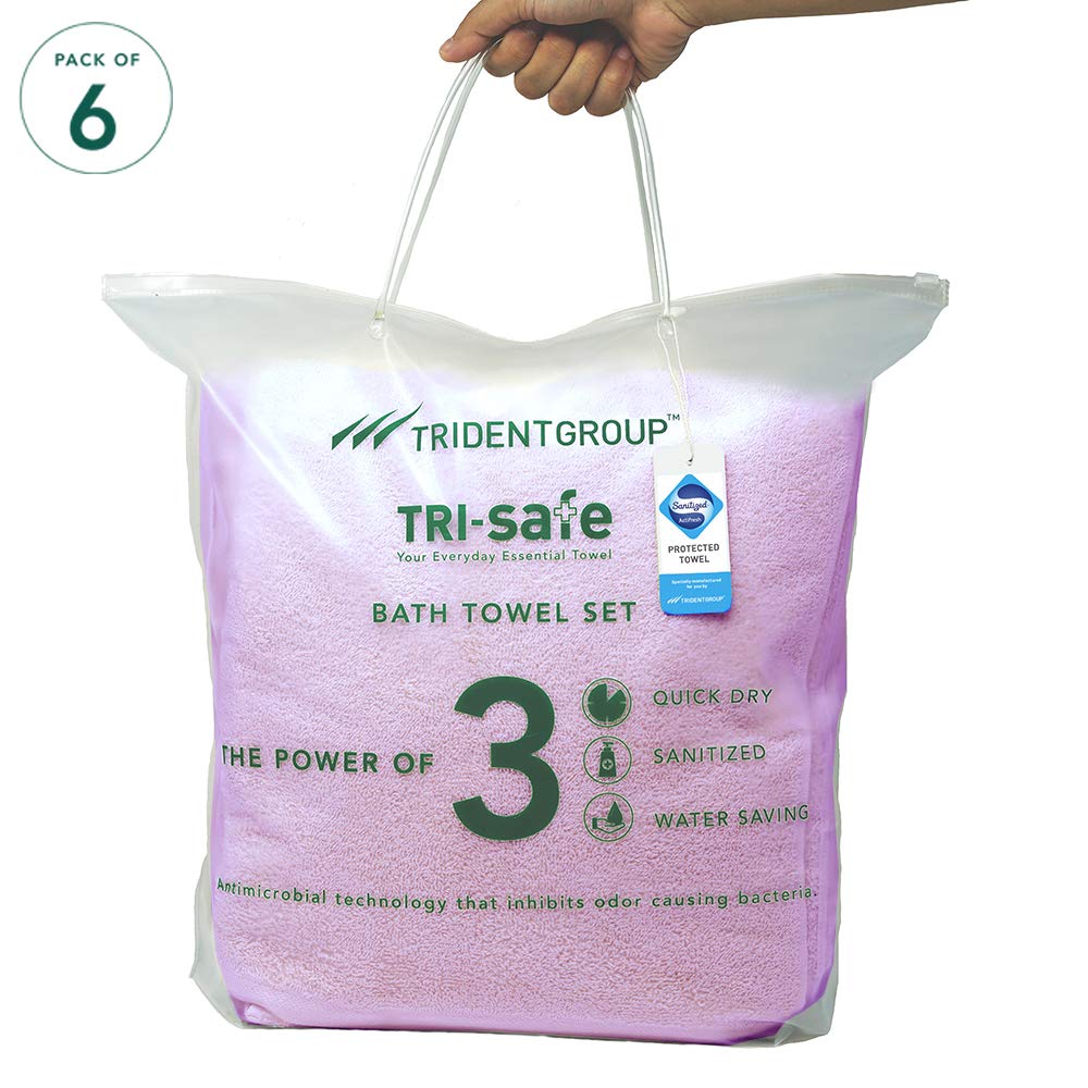 TRIDENT Bath Towel 6 Pack (24" x 50"), Generously Sized Thick Towels, Soft, Super Absorbent and Fast Drying, No Fading Multipurpose Use for Sports, Travel, Fitness, Yoga, Daily Use, Lilac