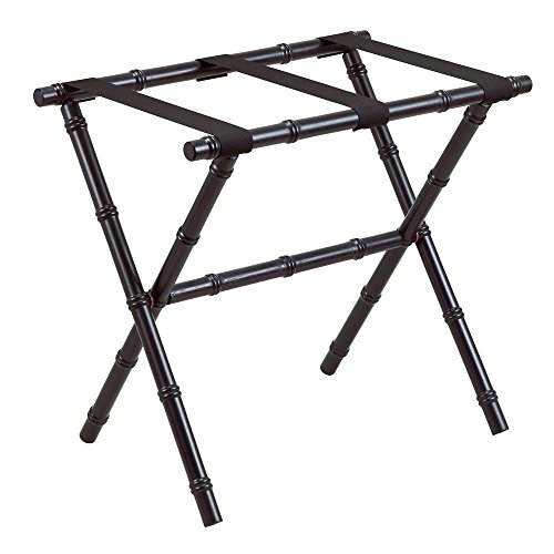Gate House Furniture Bamboo Inspired Series Nylon Wood Luggage Rack, Black