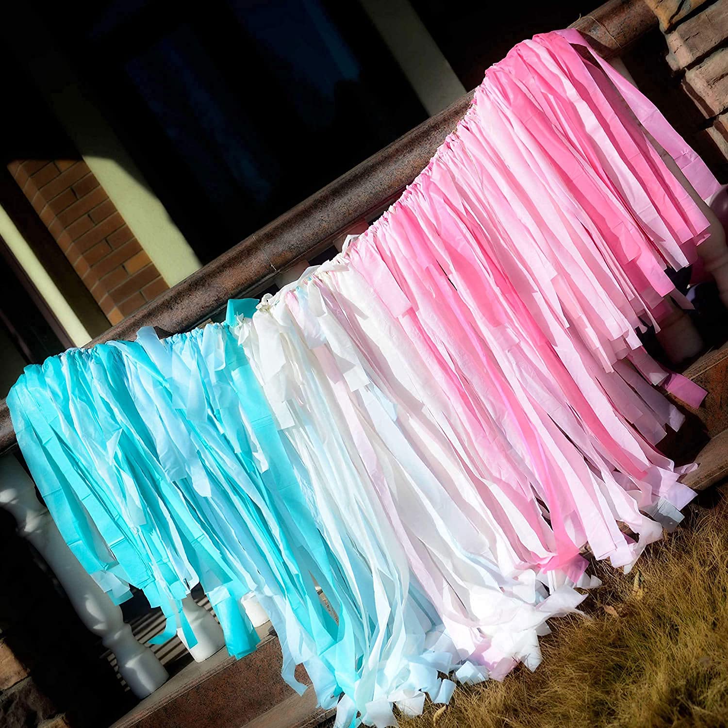 melody fantasy 200 Plastic Strips Pink Blue White Streamers Backdrop Pastel Streamers Fringe Backdrop for Gender Reveal Party Background Streamers Decorations Winter Wonderland Baby Shower Birthday