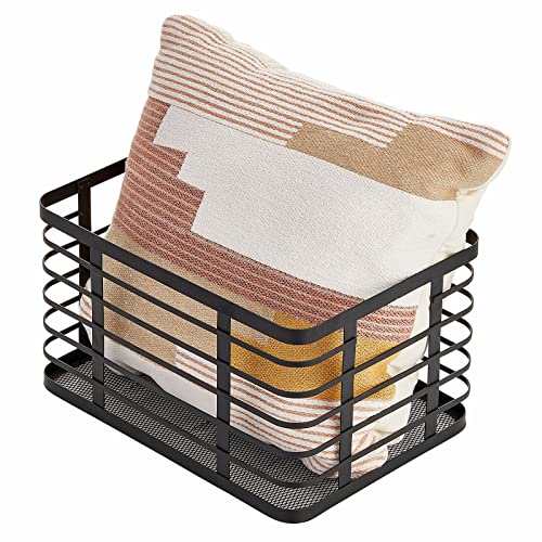 mDesign Metal Steel Wire Storage Basket Bin w/Built-in Handle, Open Top Industrial Design for Closet, Shelf Organization; Organize Clothes, Accessories, Carson Collection - 6 Pack - Matte Black
