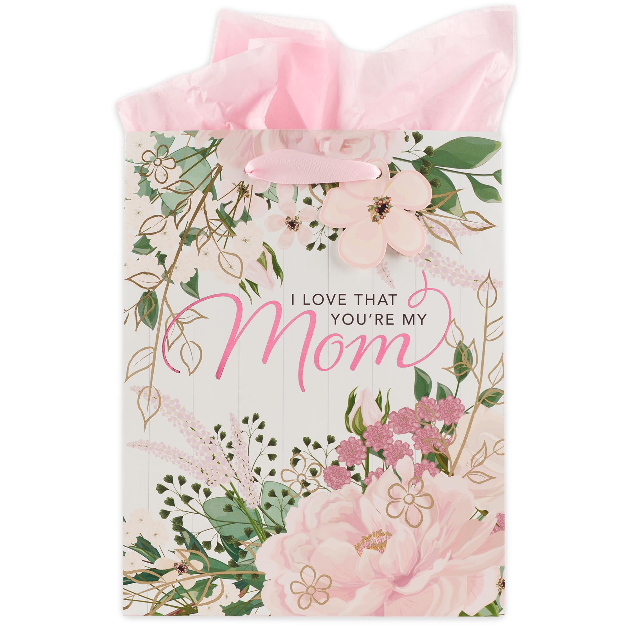 Christian Art Gifts Gift Bag/Tissue Paper Set For Moms I Love That You're My Mom, Pink, Medium