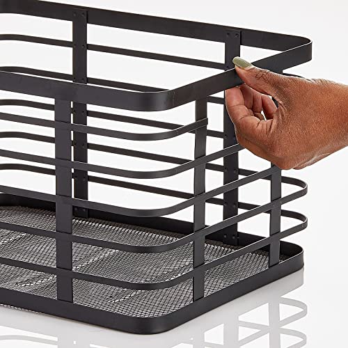 mDesign Metal Steel Wire Storage Basket Bin w/Built-in Handle, Open Top Industrial Design for Closet, Shelf Organization; Organize Clothes, Accessories, Carson Collection - 6 Pack - Matte Black