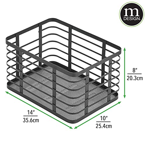mDesign Metal Steel Wire Storage Basket Bin w/Built-in Handle, Open Top Industrial Design for Closet, Shelf Organization; Organize Clothes, Accessories, Carson Collection - 6 Pack - Matte Black