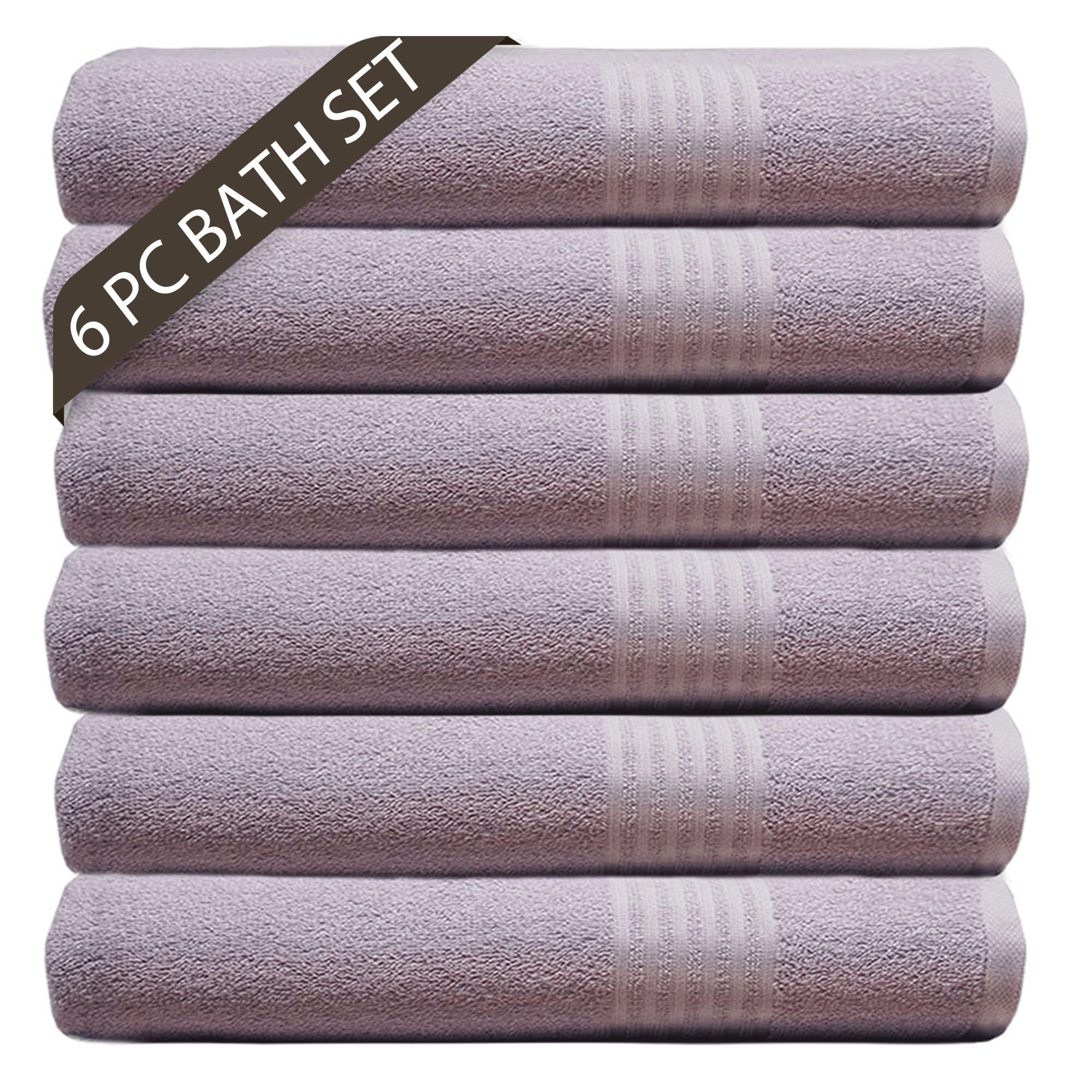 TRIDENT Bath Towel 6 Pack (24" x 50"), Generously Sized Thick Towels, Soft, Super Absorbent and Fast Drying, No Fading Multipurpose Use for Sports, Travel, Fitness, Yoga, Daily Use, Lilac