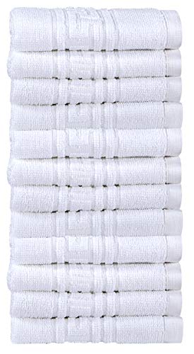 Quick Dry 100% Cotton Washcloth, Set of 12 - White