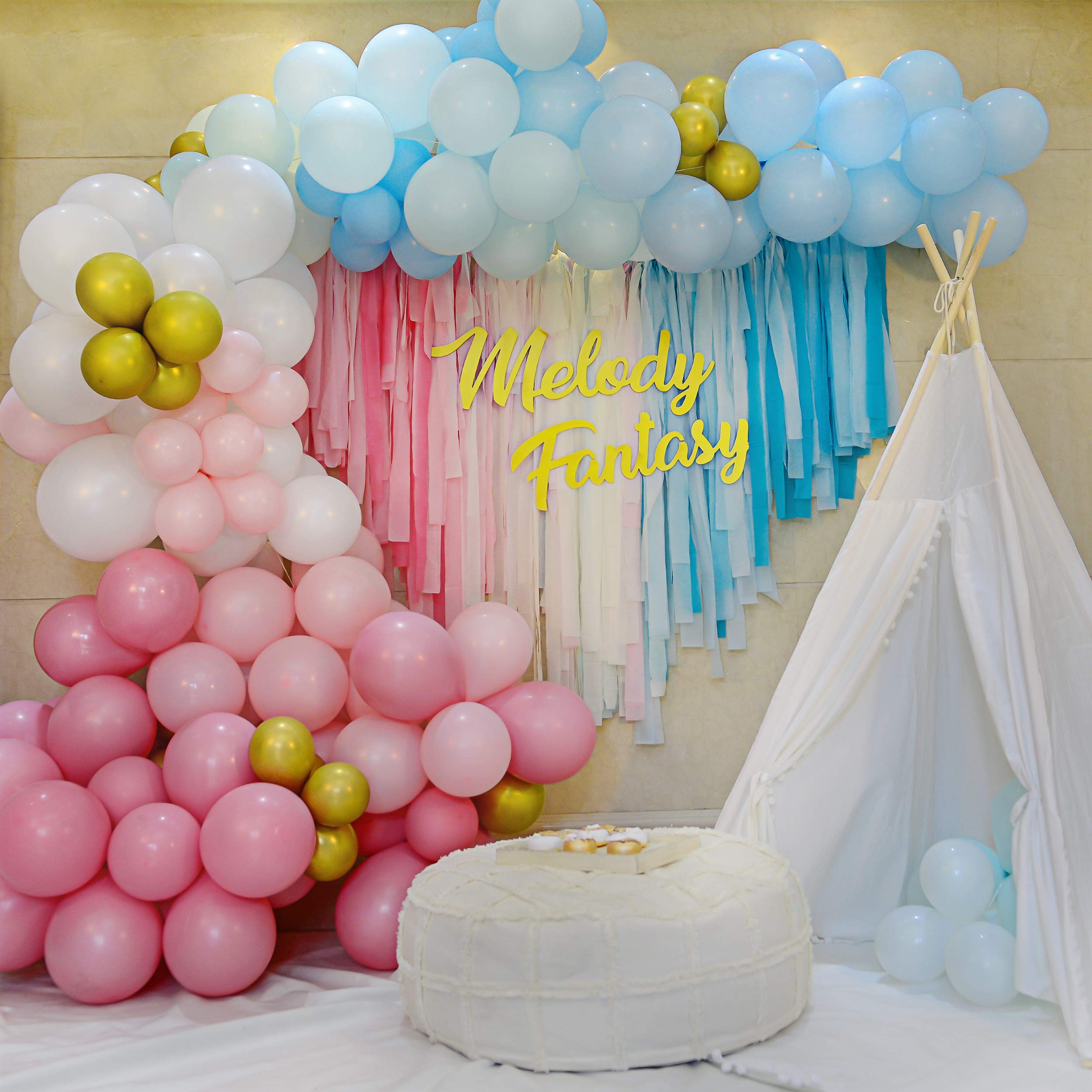 melody fantasy 200 Plastic Strips Pink Blue White Streamers Backdrop Pastel Streamers Fringe Backdrop for Gender Reveal Party Background Streamers Decorations Winter Wonderland Baby Shower Birthday