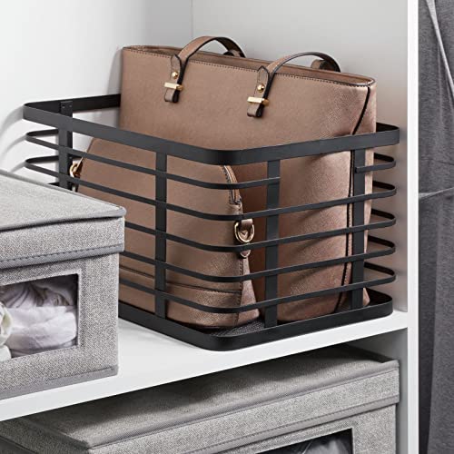 mDesign Metal Steel Wire Storage Basket Bin w/Built-in Handle, Open Top Industrial Design for Closet, Shelf Organization; Organize Clothes, Accessories, Carson Collection - 6 Pack - Matte Black