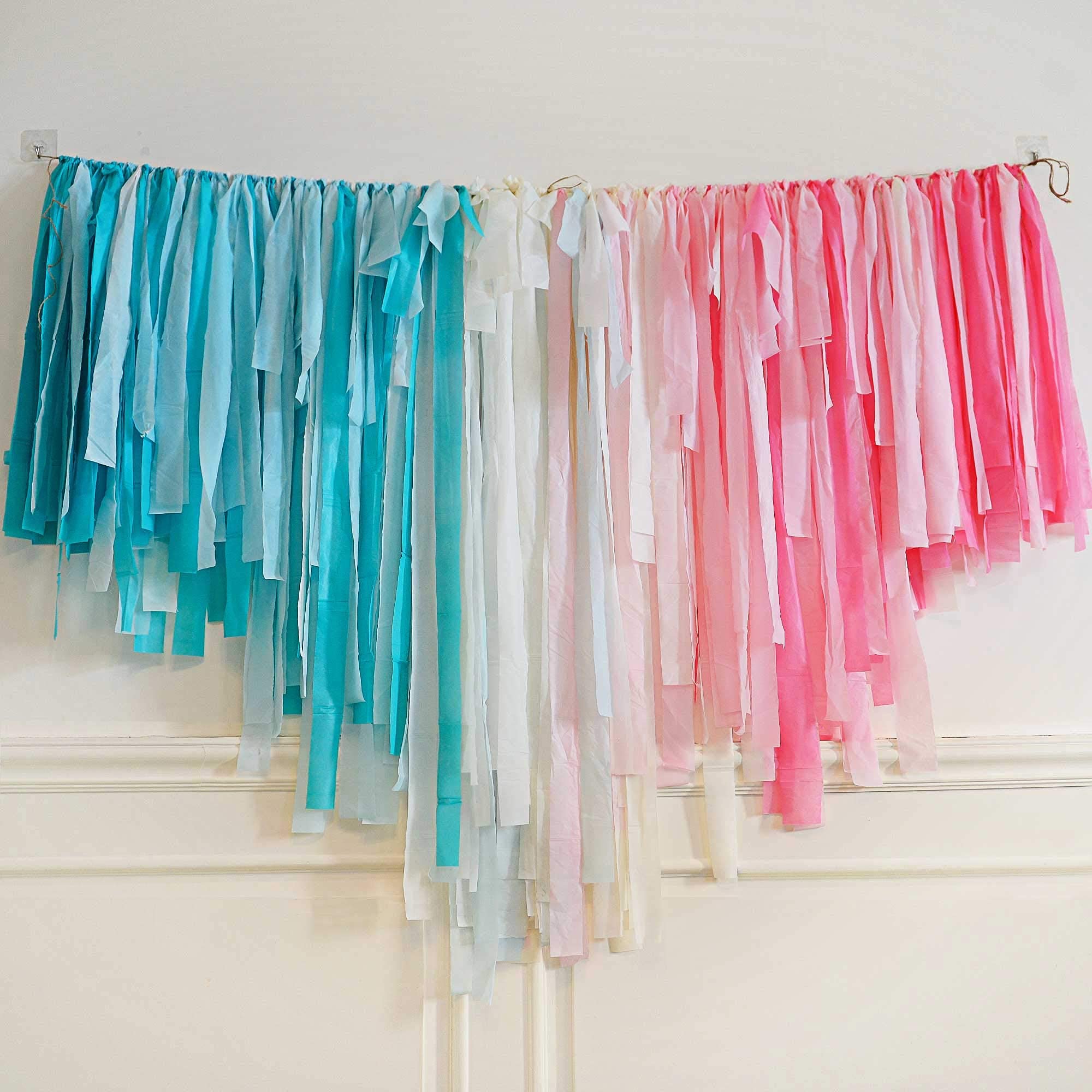 melody fantasy 200 Plastic Strips Pink Blue White Streamers Backdrop Pastel Streamers Fringe Backdrop for Gender Reveal Party Background Streamers Decorations Winter Wonderland Baby Shower Birthday
