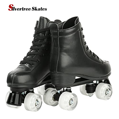 Roller Skates PU Leather High-top Roller Skates Four-Wheel Roller Skates Shiny Roller Skates with Carry Bag for Girls and Boys (Flash Wheel,US:5)