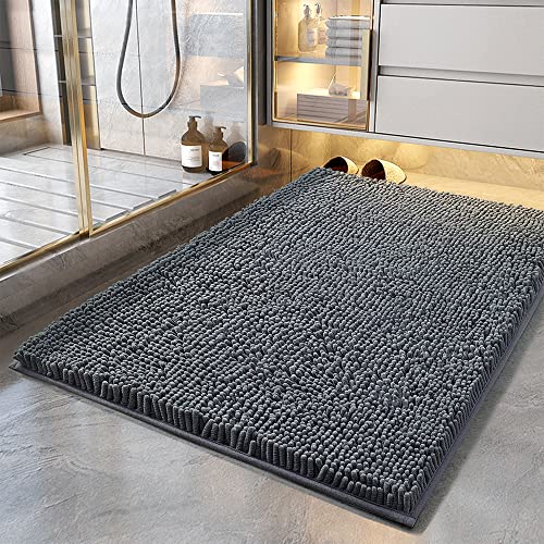 SONORO KATE Bathroom Rug, Non Slip Bath Rugs, Soft Durable Thick Chenille Bath Mat, Ultra Water Absorbent and Fast Dry Bath Mats for Bathtubs, Rain Showers and Under Sink (Dark Grey, 17"x24")