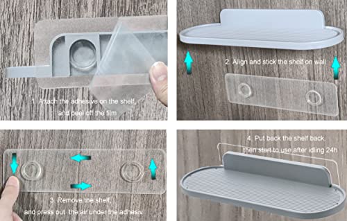Fineget Floating Shower Shelves Plastic Wall Mount Shelf Adhesive Soap Shower Shelves for Bathroom Kitchen Bathtub Bedroom Living Room Rustproof No Drilling Storage Organizer Quick Dry Grey 2 Pack
