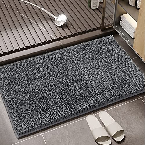 SONORO KATE Bathroom Rug, Non Slip Bath Rugs, Soft Durable Thick Chenille Bath Mat, Ultra Water Absorbent and Fast Dry Bath Mats for Bathtubs, Rain Showers and Under Sink (Dark Grey, 17"x24")