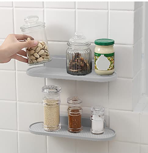 Fineget Floating Shower Shelves Plastic Wall Mount Shelf Adhesive Soap Shower Shelves for Bathroom Kitchen Bathtub Bedroom Living Room Rustproof No Drilling Storage Organizer Quick Dry Grey 2 Pack