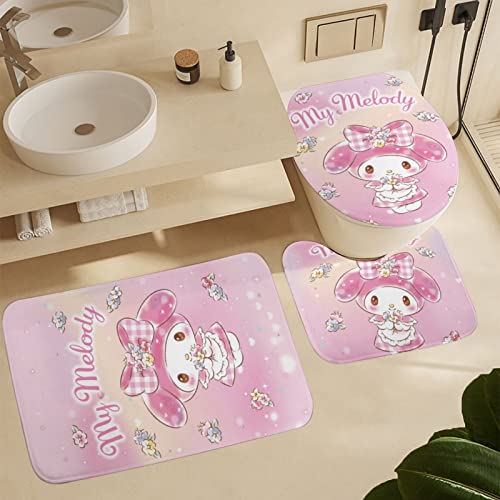 fmsnupz 4PCS Anime Shower Curtain Set, Cute Bathroom Decor with Non-Slip Rugs, Toilet Lid Cover and Bath Mat, Waterproof Fabric Shower Curtains with 12 Hooks, 70.8"x70.8"