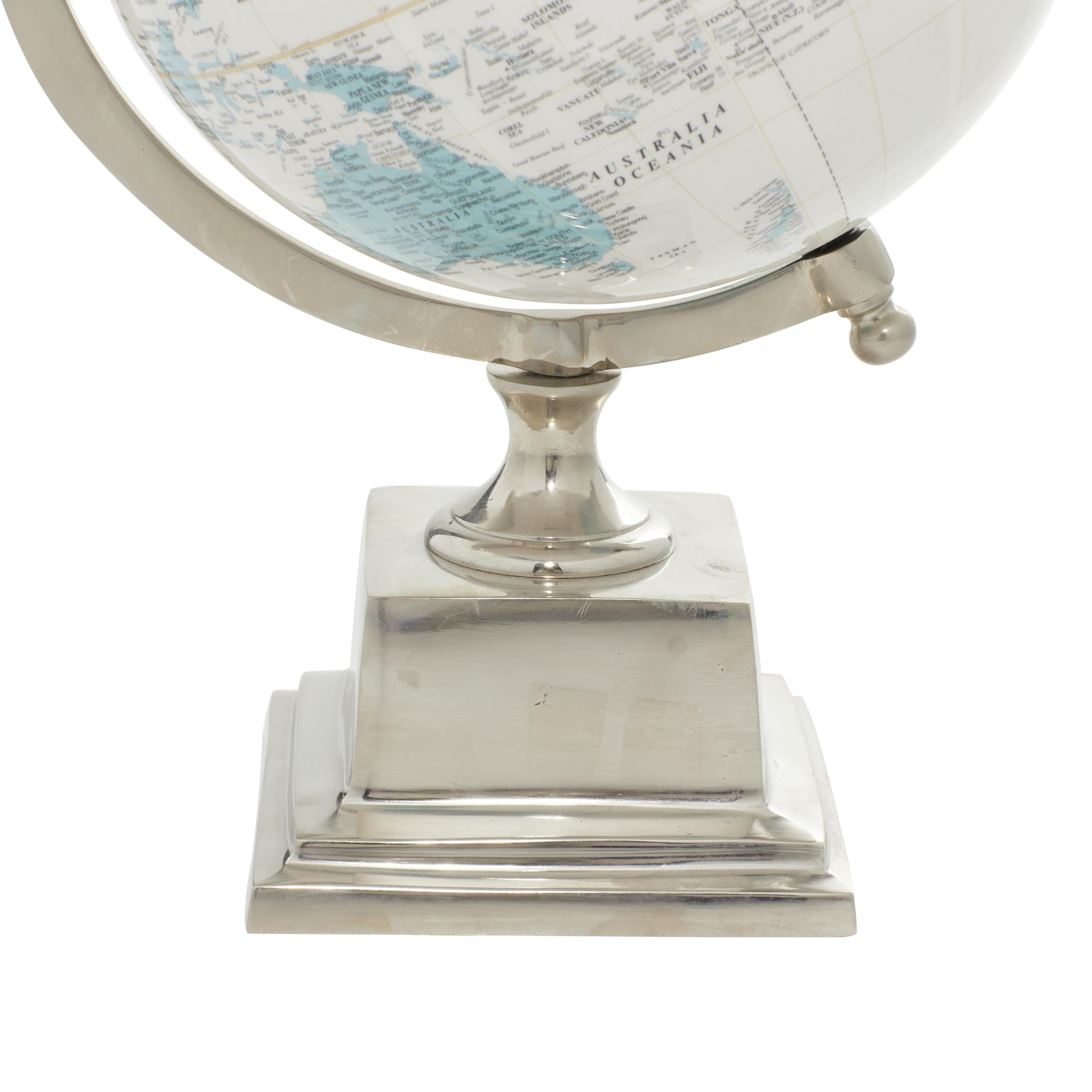 Deco 79 Aluminum Metal Educational/Geographic Earth Globe Decorative World Globe, Desk Globe 8" x 8" x 13", Blue