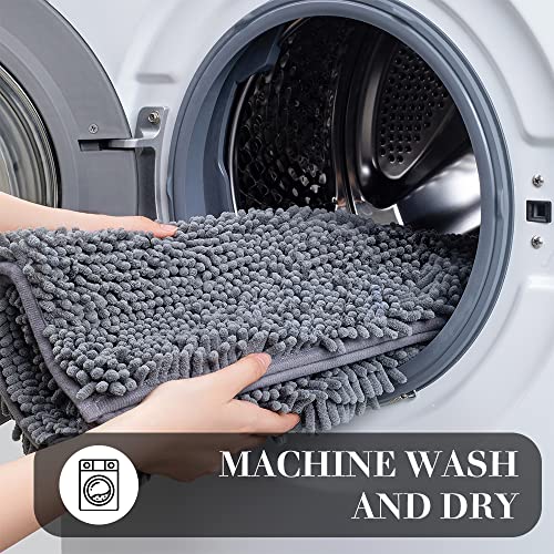 SONORO KATE Bathroom Rug, Non Slip Bath Rugs, Soft Durable Thick Chenille Bath Mat, Ultra Water Absorbent and Fast Dry Bath Mats for Bathtubs, Rain Showers and Under Sink (Dark Grey, 17"x24")