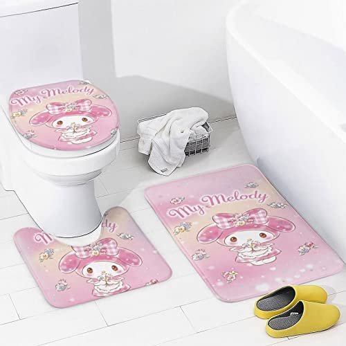 fmsnupz 4PCS Anime Shower Curtain Set, Cute Bathroom Decor with Non-Slip Rugs, Toilet Lid Cover and Bath Mat, Waterproof Fabric Shower Curtains with 12 Hooks, 70.8"x70.8"