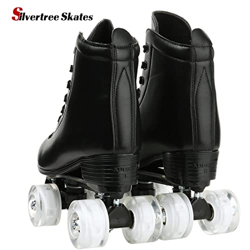 Roller Skates PU Leather High-top Roller Skates Four-Wheel Roller Skates Shiny Roller Skates with Carry Bag for Girls and Boys (Flash Wheel,US:5)