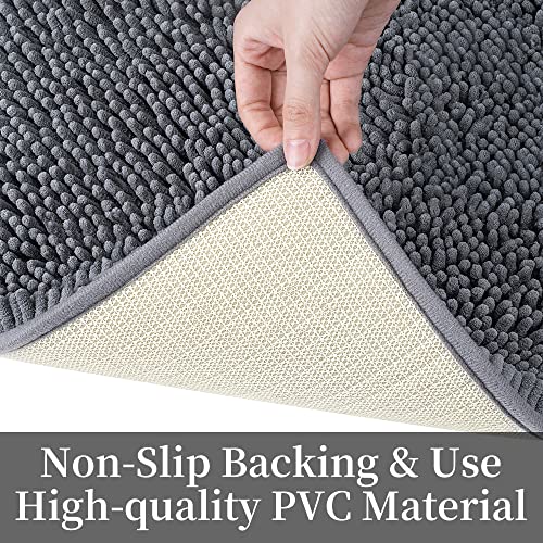 SONORO KATE Bathroom Rug, Non Slip Bath Rugs, Soft Durable Thick Chenille Bath Mat, Ultra Water Absorbent and Fast Dry Bath Mats for Bathtubs, Rain Showers and Under Sink (Dark Grey, 17"x24")