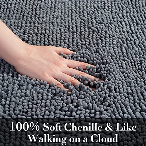 SONORO KATE Bathroom Rug, Non Slip Bath Rugs, Soft Durable Thick Chenille Bath Mat, Ultra Water Absorbent and Fast Dry Bath Mats for Bathtubs, Rain Showers and Under Sink (Dark Grey, 17"x24")
