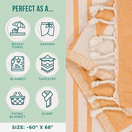 Sand Cloud Large Turkish Beach Towel - Sand Free - 100% Organic Turkish Cotton Yarn - Quick Dry Towel for Beach, Picnic Blanket or Throw - As Seen on Shark Tank - Boho Honey XL